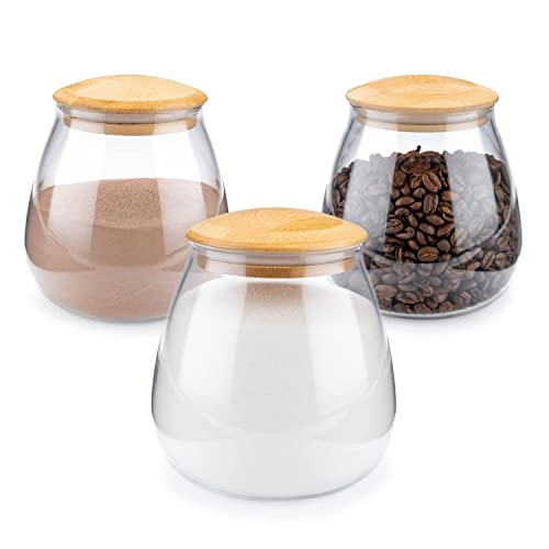Set of 3 Round Glass Jars With Bamboo Lids - Modern, Glass Storage ...