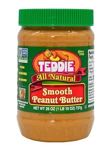 Amazon.com : Teddie All Natural Peanut Butter, Smooth, 26-Ounce Jar ...