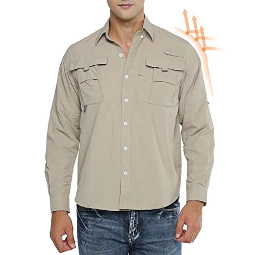 Men's Long Sleeve Sun Protection Shirt Quick Dry Safari Outdoor T-Shirt ...