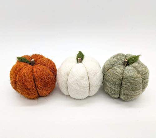 Amazon.com: Felted Wool Pumpkins in Orange, Sage Green & White set of 3 ...