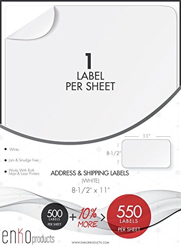 Buy enKo - 8-1/2 x 11 Inch Label - White Blank - 1 Per Sheet Full ...