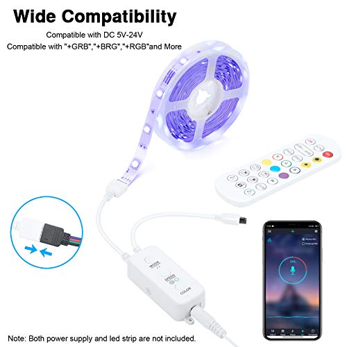 RGB LED Strip Light Controller, with APP, Music Sync and IR Remote ...