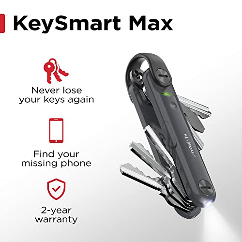 KeySmart Max Organizador de llaves inteligente rastreable – Llavero compacto Tile Tech, li