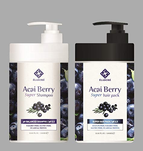 Amazon.com : Elabore Acai Berry Super Hair Pack & Shampoo Set 33.80fl ...
