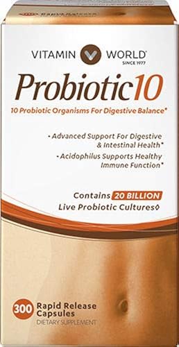 Vitamin World Probiotic 10 300 Capsules, 20 Live Billion Cultures, 10 ...