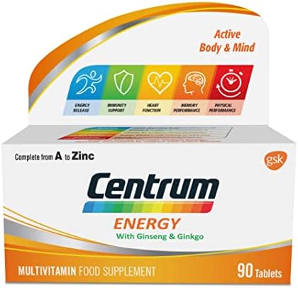 Centrum Energy, 90 Tablets, Multivitamin with Ginseng and Gingko Biloba ...