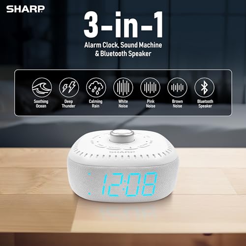 Sharp Sound Machine Alarm Clock with Bluetooth Speaker, 6 High Fidelity ...