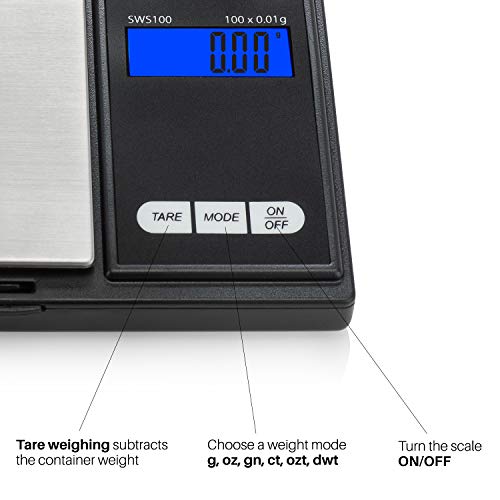 Smart Weigh Digital Pocket Gram Scale,100g x 0.01g Digital Gram Scale, Jewelry Scale, Food Scale ...