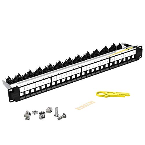 AMPCOM 24 Ports 1U Blank Keystone Patch Panel, 19 inch Rack or Wall ...