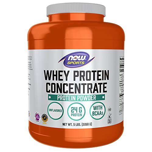 NOW Sports Nutrition, Whey Protein Concentrate, 24 G With BCAAs, Unflavored Powder, 5-Pound ...