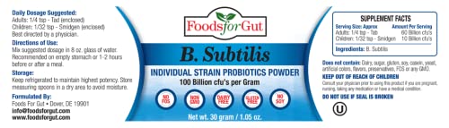 Foods For Gut Bacillus Subtilis Probiotic Powder 100 Billion Cfu's ...