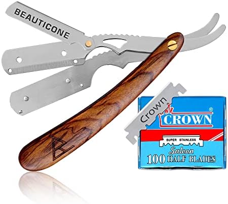 BEAUTICONE Straight Razor for Men, Professional Rose Wooden Handle with ...