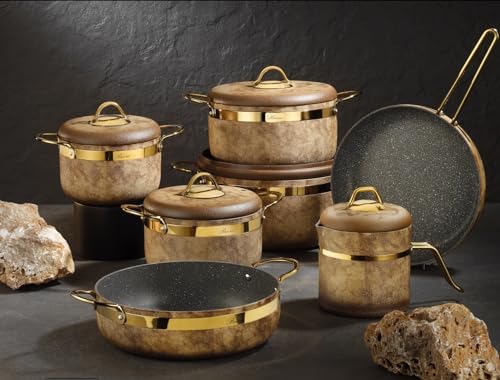 Brioni ROYAL STONE Natural Granite Cookware Set - 12 PCs (4 Pots 18/20 ...