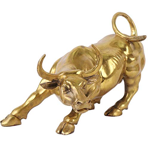 Amazon.com: LuckyBuddha Brass Bull Figurine,Wall Street Bull Art Decor ...