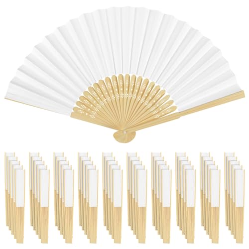 XLEUDTER 50pcs White Paper Hand Fans White Folding Paper Fans for ...