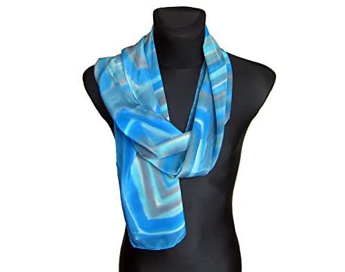 Amazon.com: Mens scarf - Blue scarf - Pure silk - Painted scarf - Silk ...