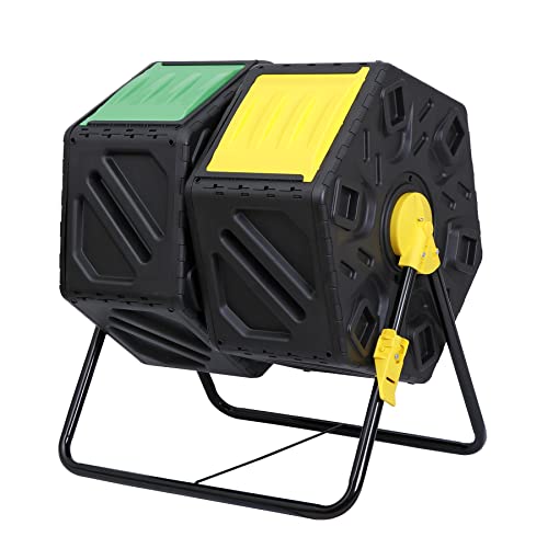 Nouva 37 Gallon Compost Bin Dual Chamber Composter Tumbler Rotating ...