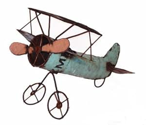 Amazon.com : Small Biplane Airplane : Recycled Metal Garden Art ...