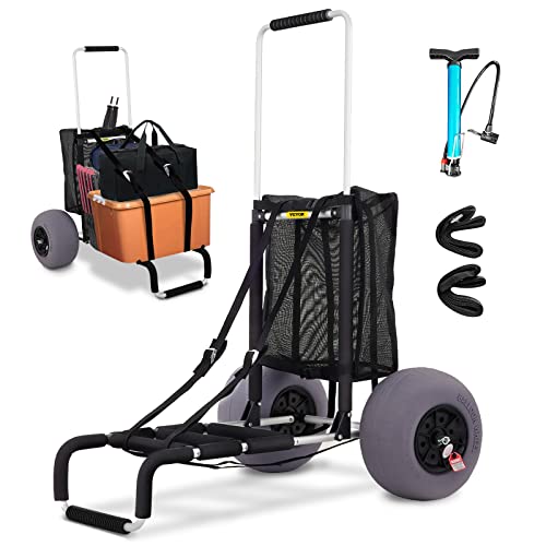 VEVOR Beach Carts for Sand, 23" x 15" Cargo Deck, w/ 12" TPU Balloon ...