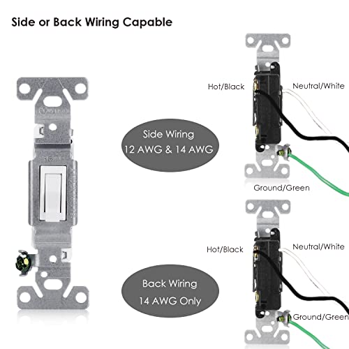 [10 Pack] BESTTEN Single-Pole Toggle Light Switch with Wallplate, 15A ...