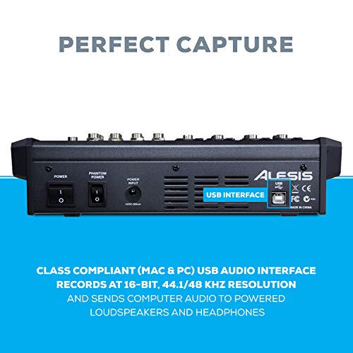 Alesis MultiMix 8 USB FX – 8 Channel Compact Studio Mixer with Built In Effects & USB Audio ...
