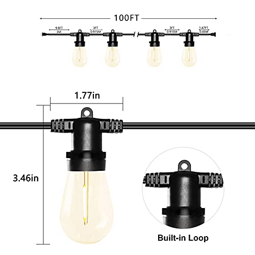 BRTLX Outdoor String Lights, Connectable IP65 Waterproof 100Ft S14 LED ...
