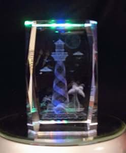 Amazon.com: Laser Etched Crystal Cube Lighthouse with Palm Trees: Home ...