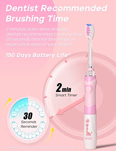 SEAGO Kids Electric Toothbrushes Sonic Toothbrush, Soft Battery Powered Tooth Brush with Smart ...