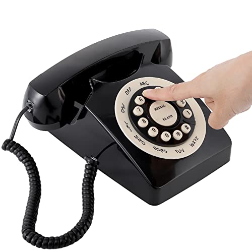 YOUEON Retro Rotary Landline Phone, Classic Black Rotary Phone, Old ...