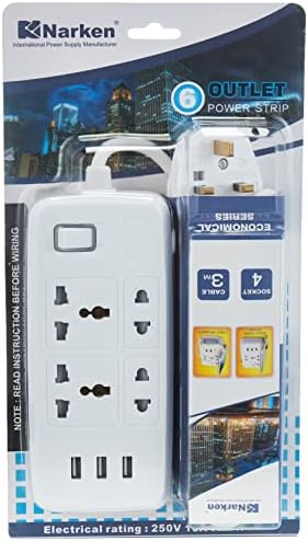 Narken R-Series Electric Universal Extension Cord 4 Socket 3 Meter ...