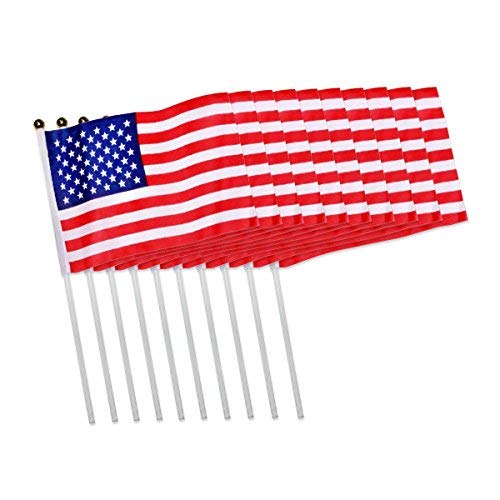 JABUX American Flags 10 Pack US Hand Held Stick Flags Patriotic Mini ...