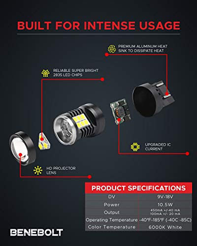 Benebolt 7440 7443 W21W T20 7441 7444 LED bulbs White - 600% Ultra ...