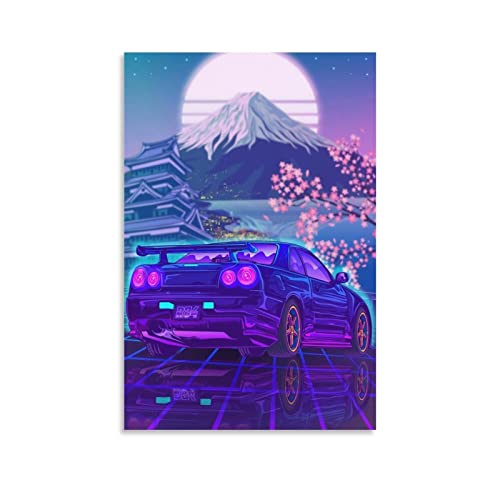 ZXIN JDM Car Poster Skyline Gtr-R34 Vaporwave Synthwave Style Aesthetic ...