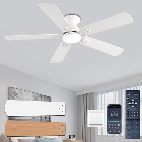 KNUN 52 inch Ceiling Fans with Lights, White Low Profile Ceiling Fan ...