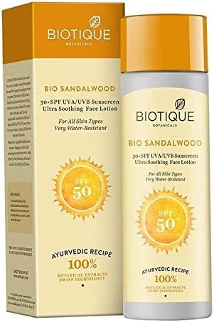 Biotique Bio Sandalwood 50+ SPF Sunscreen Ultra Soothing Face Lotion ...