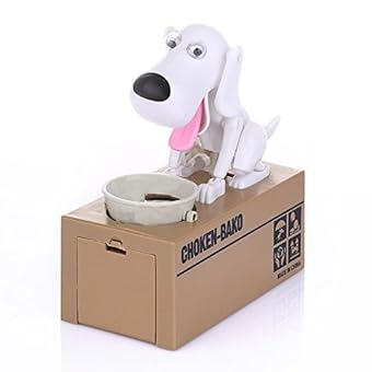 Just us Choken Bako Dog Bank Robotic Coin Munching Toy Money Box White ...