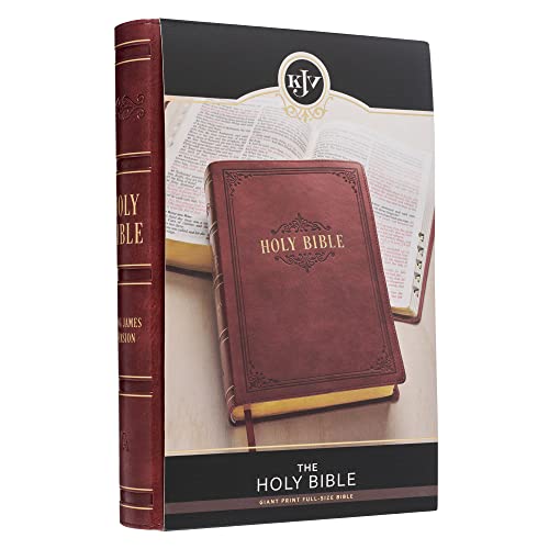 KJV Holy Bible, Giant Print Full-Size, Burgundy Faux Leather w/Ribbon Marker, Red Letter, Thumb ...