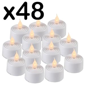 48 x LED FLICKERING TEA LIGHT CANDLES - INCLUDED BATTERY OPERATED EASY ...