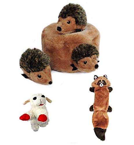 ZippyPaws Hedgehog Den with Zingy Raccoon Squeaker Toy