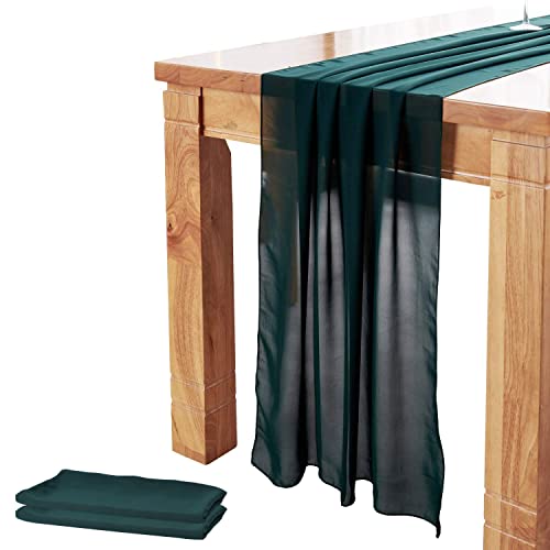 DELOVO 2Packs Dark Green Chiffon Table Runner 27X120 inches Long Sheer ...