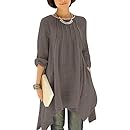 BIUBIU Women's Plus Size Long Sleeve Cotton Linen Irregular Shirt Dress ...