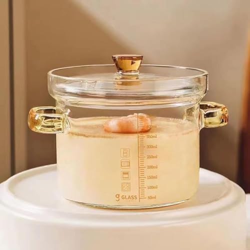 Glass Thermal Pot (450ml) Premium Simmer Pot with Lid and Double Handle ...