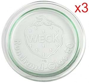 Amazon.com: 3 x Weck 60mm (2 3/8") SMALL Replacement Glass Lid. Fits ...