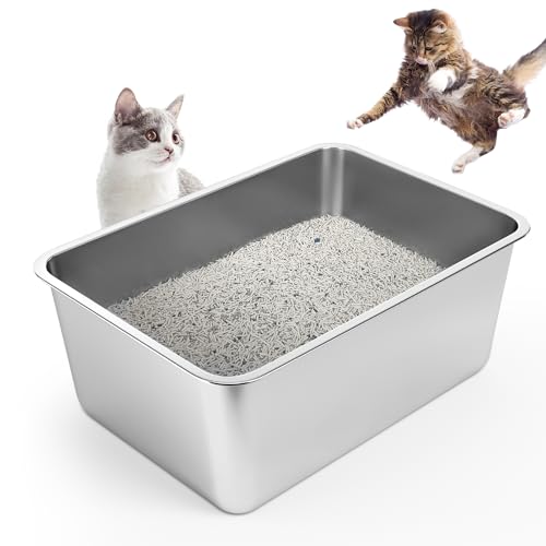 LIHONG Stainless Steel Cat Litter Box,Large Metal Litter Box for Small ...