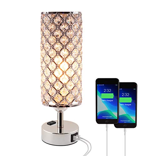 Dimmable Table Touch Lamp with 2 USB Charging Ports, AC Outlet, and ...
