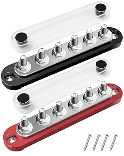Power Distribution Block Bus Bar Pair Bus Bar 6 x 1/4" M6 Terminal Studs 12-48V, Bus Bar ...