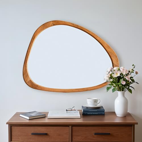 Mid-Century Irregular Wood Mirror, 45 x 39 Inch Wood Wall Mirrors, Wall ...
