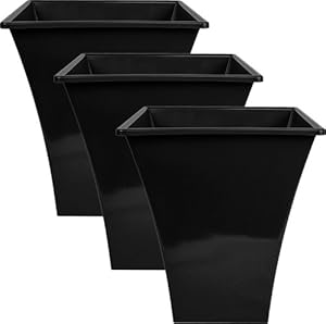 3 x Large Black Square Metallic Plastic Plant Pots: Amazon.co.uk ...