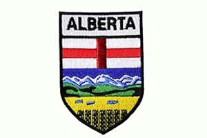 ALBERTA PROVINCIAL FLAG SHIELD Shape IRON ON PATCH CREST BADGE ... Size : 3"x 2" Inch... NEW ...