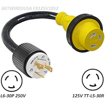 L6-30P 3-Pin Male 220/250V Plug To L5-30R 110/125V 3-Prong Female ...